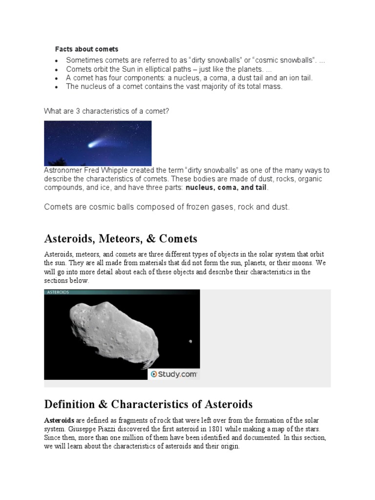 Comets, Meteors and Asteriods | PDF | Meteoroid | Comet