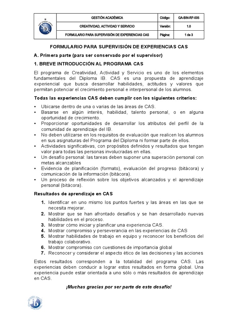 5) Formulario de Supervisión Experiencias Cas - 005 | PDF | Evaluación ...
