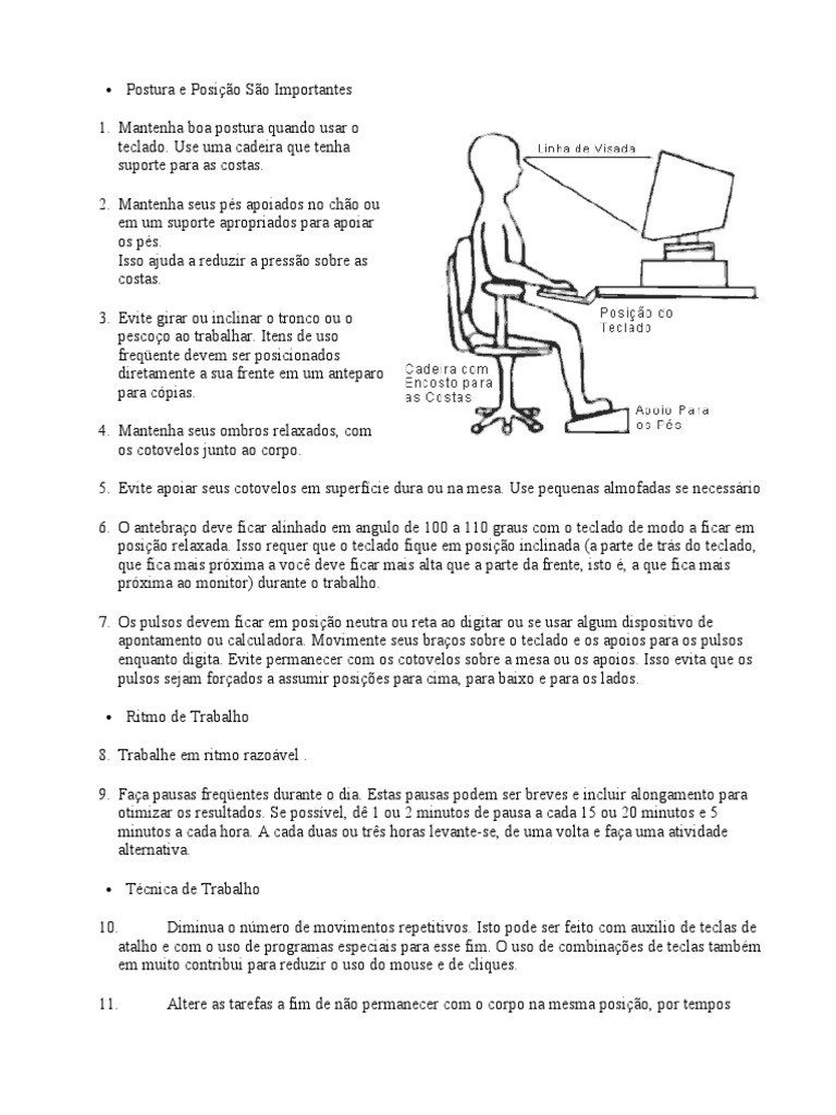 Dicas Postura Ergonomia | PDF | Teclado de computador