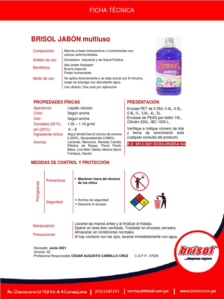 Ficha Tecnica Brisol Jabon Multiuso | PDF | Química