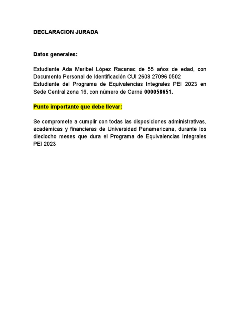 Declaracion Rgae 2023 | PDF