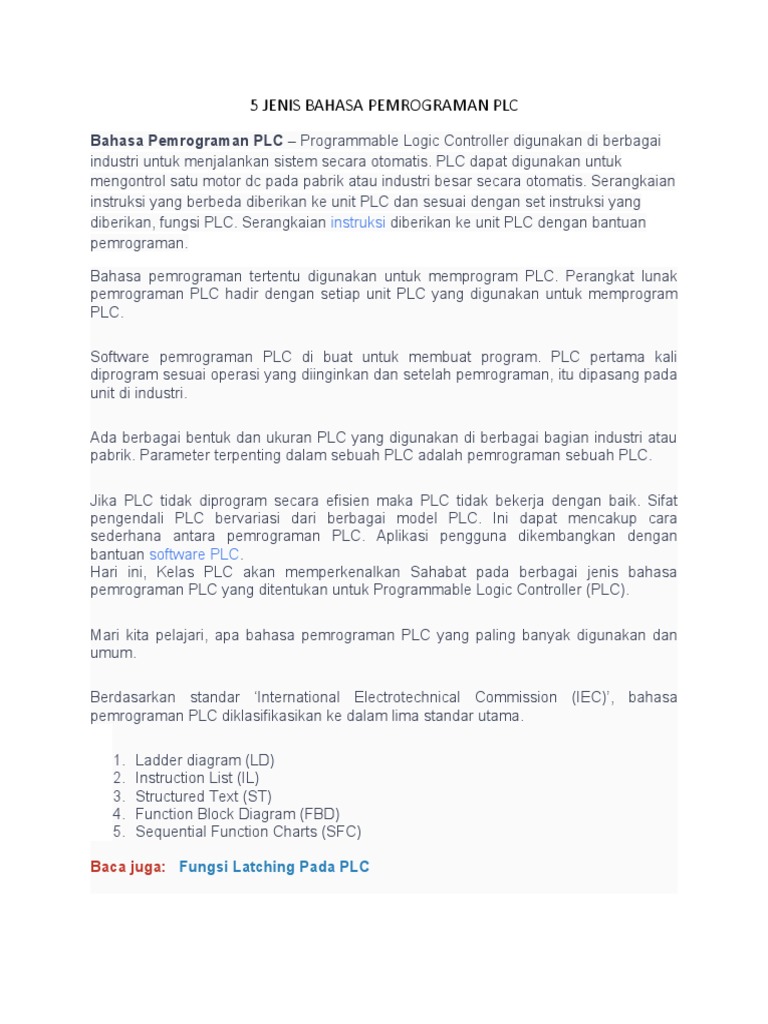 5 Jenis Bahasa Pemrograman PLC | PDF