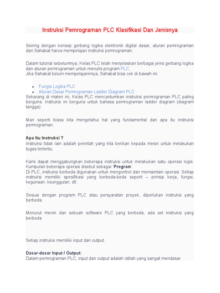Instruksi Pemrograman PLC Klasifikasi Dan Jenisnya | PDF