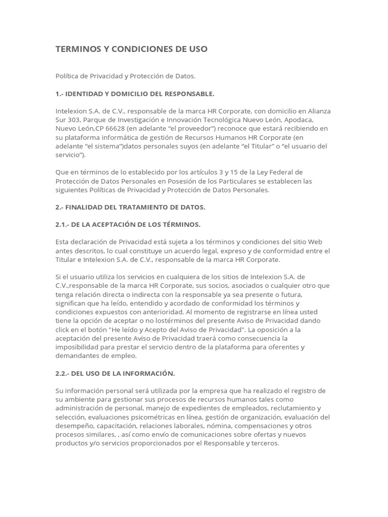 Terminos y Condiciones de Uso | PDF | Privacidad de la información | Cookie HTTP