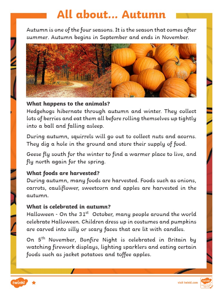Autumn Season: Animals, Harvest, and Celebrations | PDF | Halloween ...