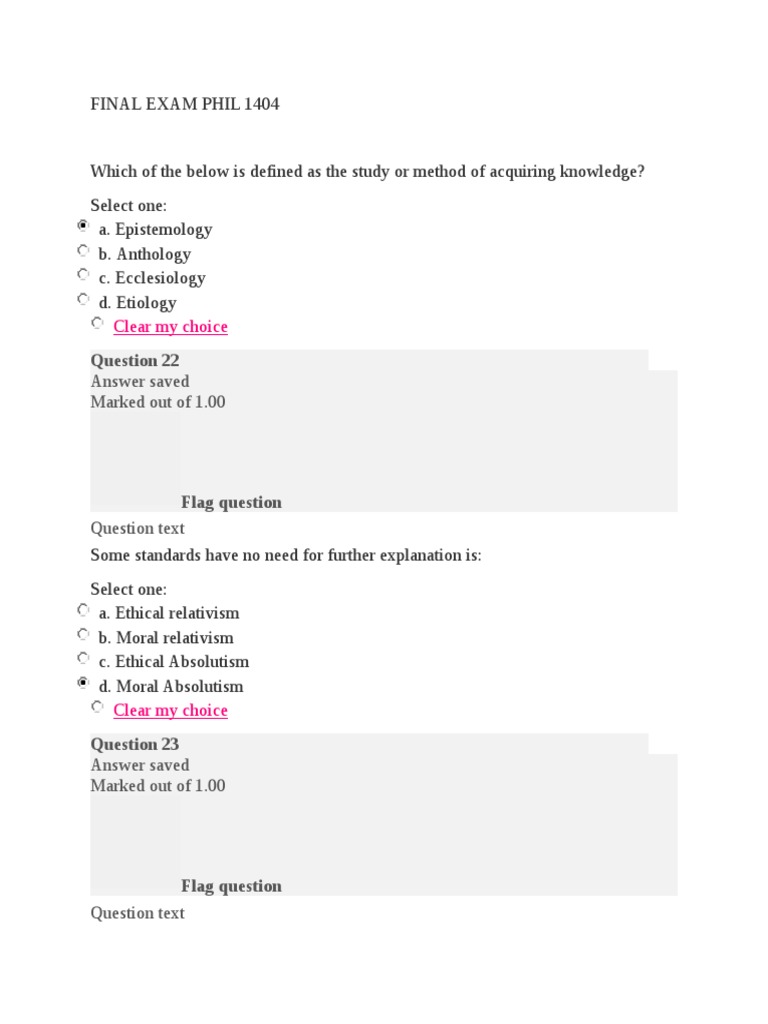 PHIL 1404 Final Exam Questions | PDF | Reason | Plato