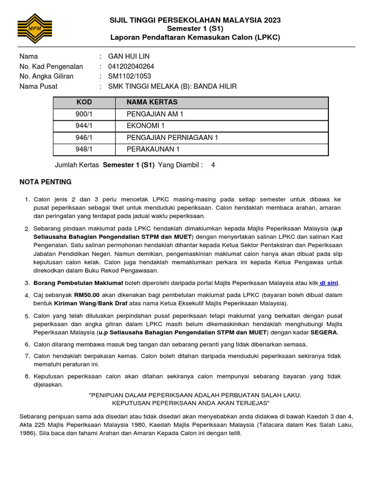 LPKC STPM S1 2023 041202040264 | PDF