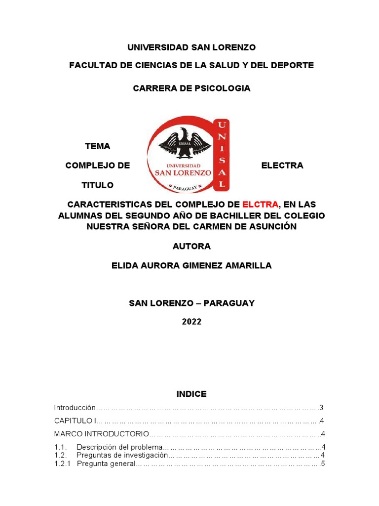 Complejo de Electra en Alumnas de Asunción | PDF | Muestreo ...