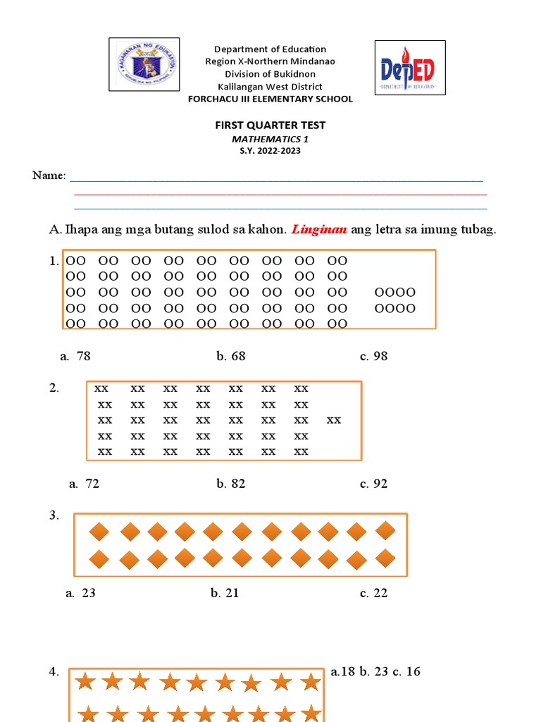 Math 1st Quarter Test | PDF