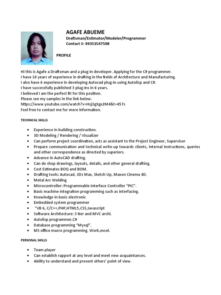 Agafe Abueme Draftsman Resume | PDF | Technical Drawing | Computing