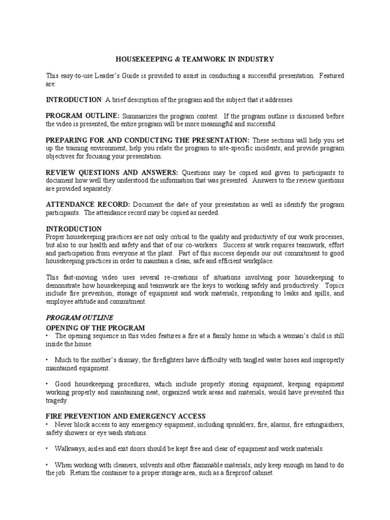 Housekeeping Teamwork in Industry | Housekeeping | Occupational Safety ...