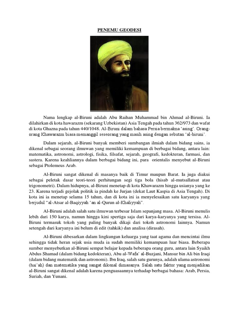 Al-Biruni: Bapak Geodesi dan Ilmuwan Multidisiplin | PDF