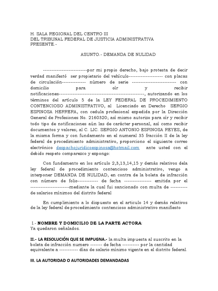 Demanda de Nulidad de Multas | PDF