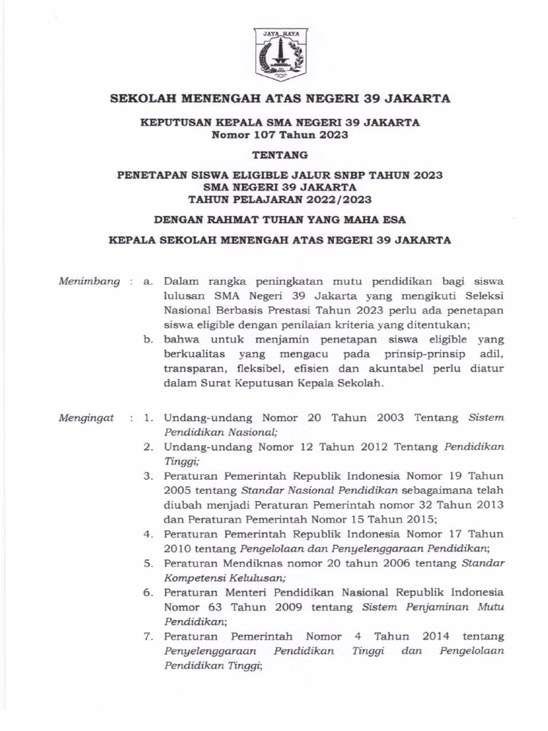 Penetapan Siswa Eligible SNBP 2023 | PDF