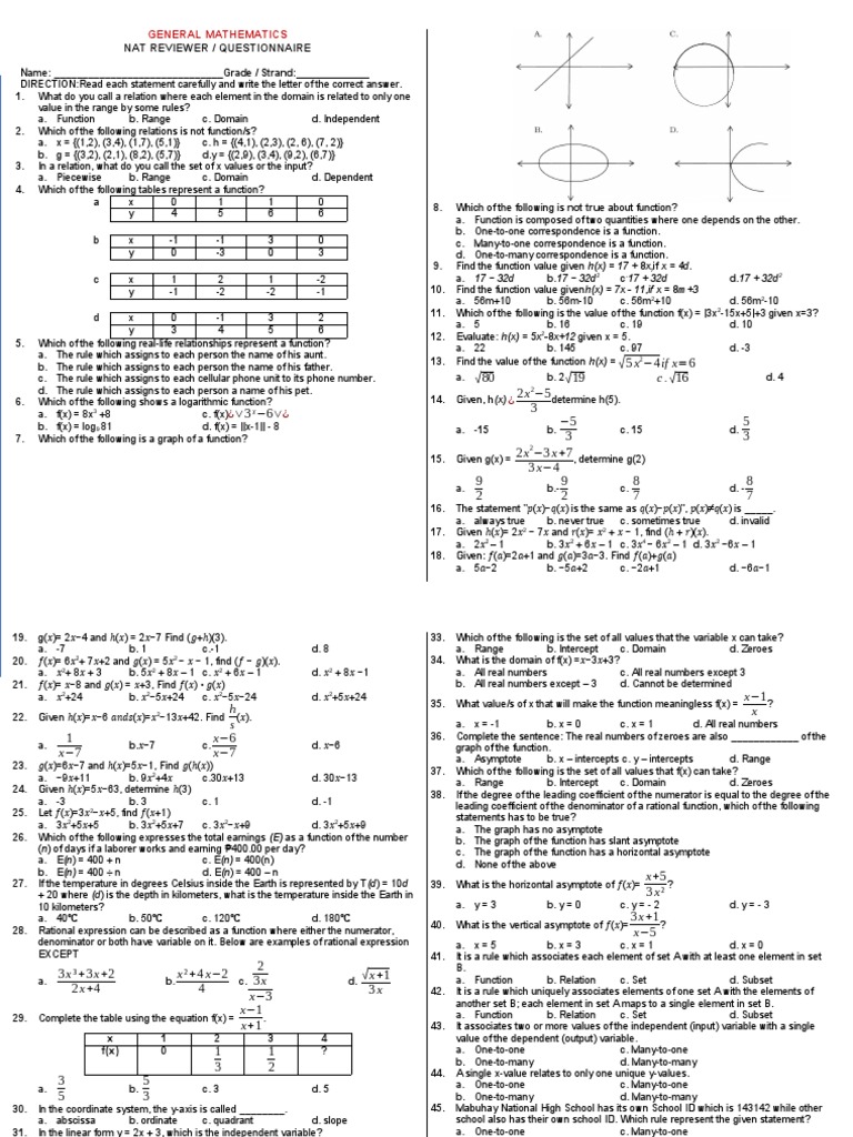 General Mathematics Review Questions 2 | PDF | Exponential Function | Function (Mathematics)