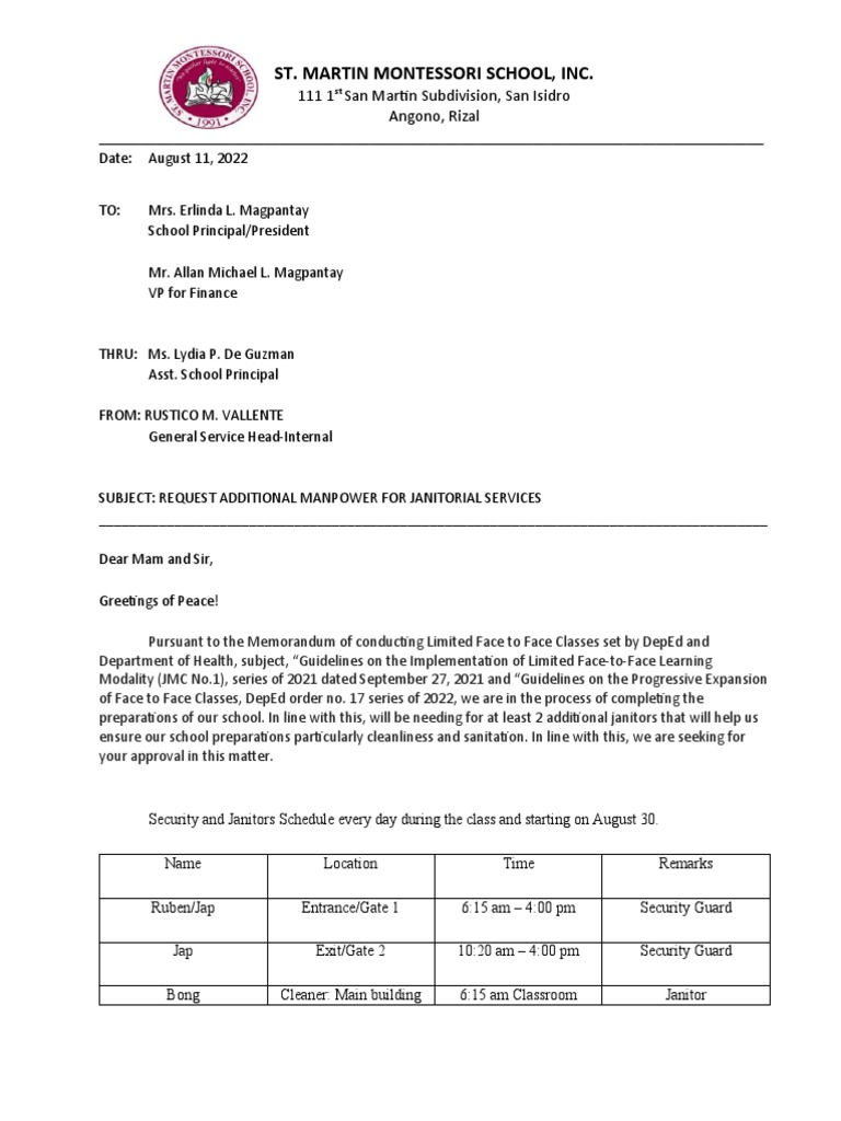 Letter of Request Additional Manpower | Download Free PDF | Home