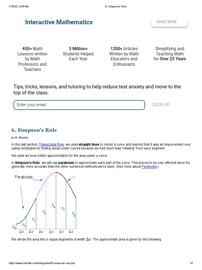 Simpson's Rule | PDF | Area | Quadratic Equation