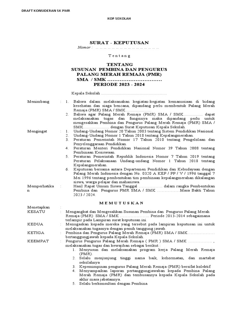 SK Pembentukan Pengurus PMR 2023-2024 | PDF