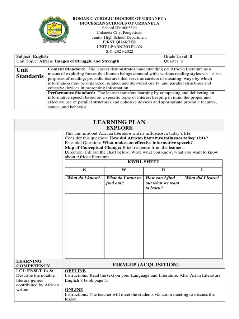English 8 - Learning Plan | PDF | Learning | Online And Offline