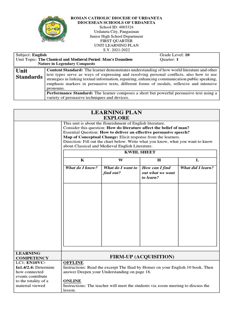 English 10 - Learning Plan | PDF