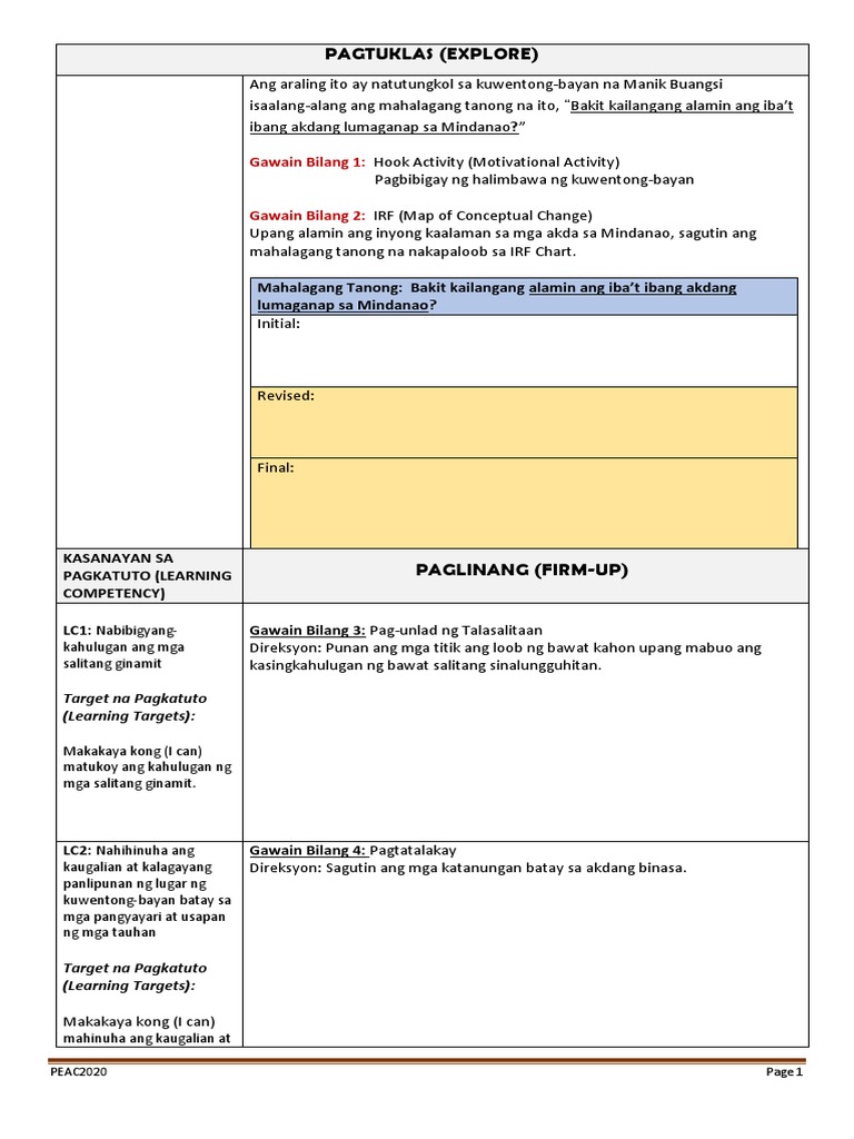 Filipino 7 Learning Plan | PDF