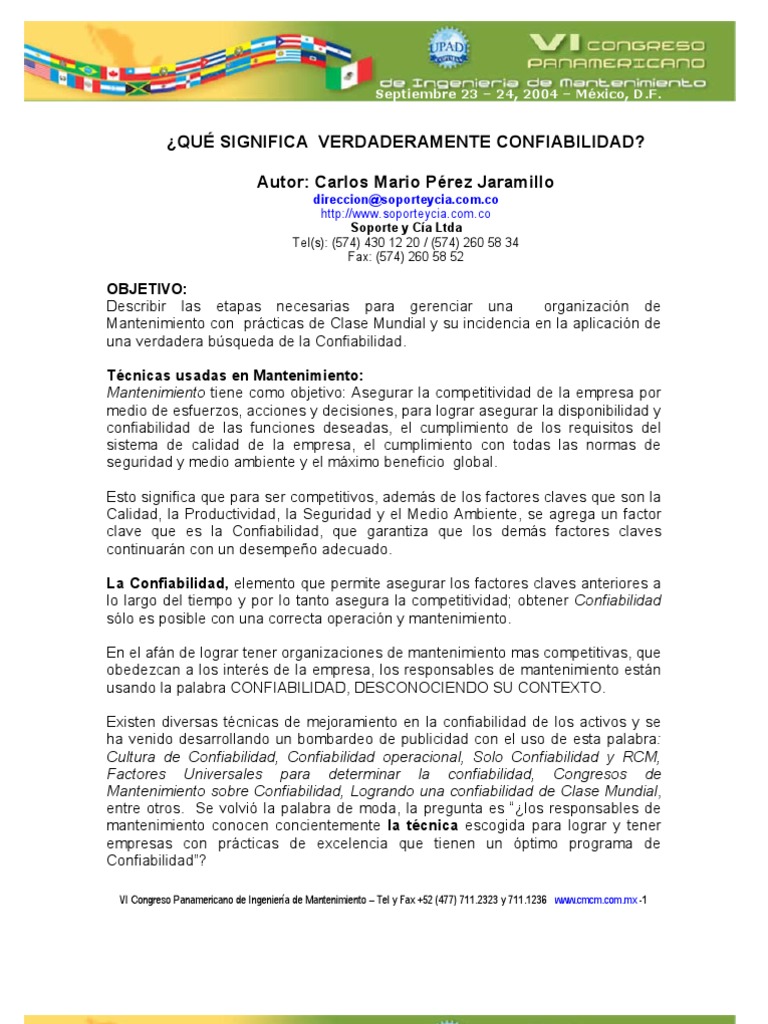 Que Significa Verdaderamente Confiabilidad | PDF | Calidad (comercial ...