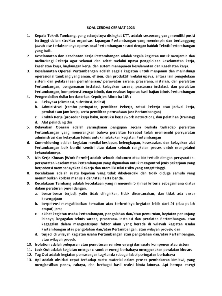 Materi Soal Cerdas Cermat K3 | PDF