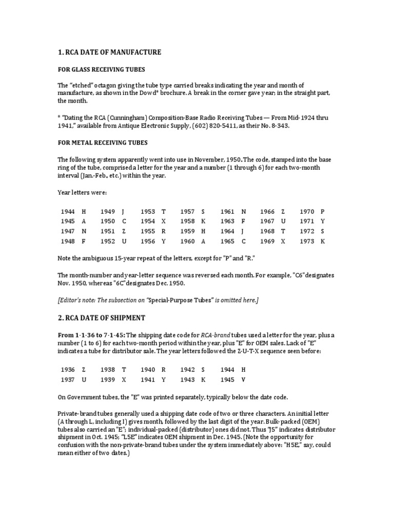 RCA Tube Date Codes Explained | PDF | Sports & Recreation