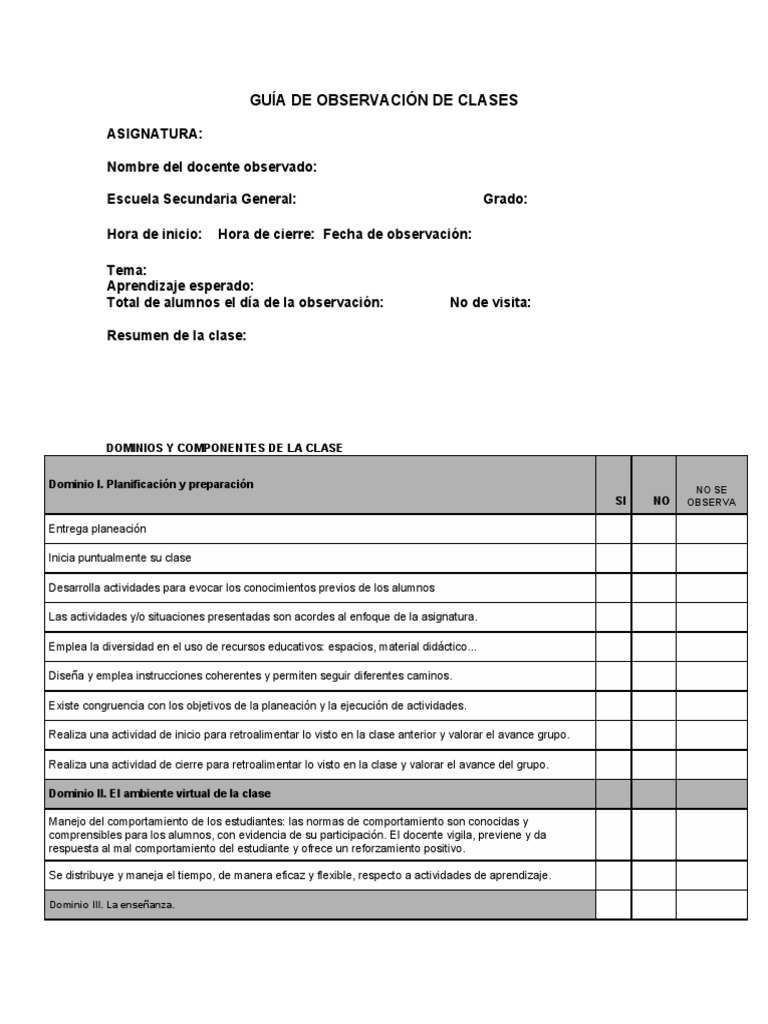 Guía de Observación de Clases | PDF | Aprendizaje | Planificación