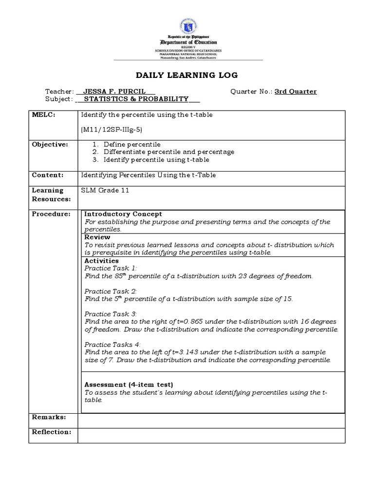DLL Identifying Percentiles Using T - Tables | PDF