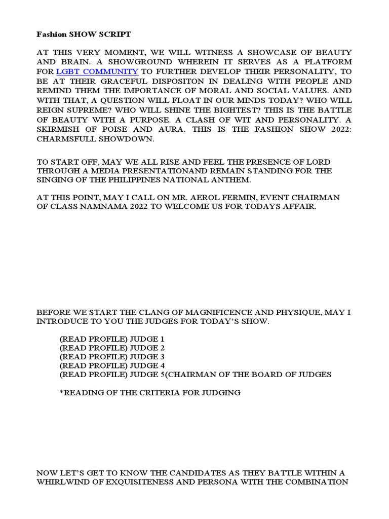 SCRIPT Fashion Show | PDF | Clothing | Style