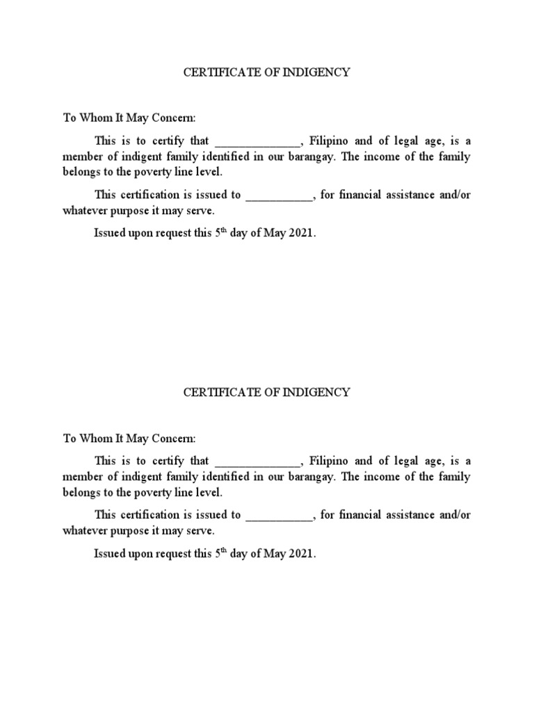 Certificate of Indigency | PDF