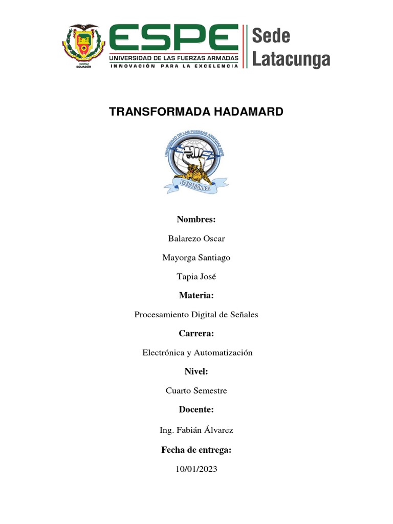 Transformada Hadamard: Propiedades y Aplicaciones | PDF | Matriz (Matemáticas) | Ciencias de la ...