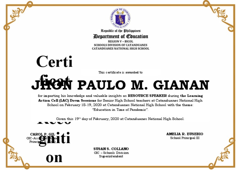 SAMPLE Certificate For Speakers | PDF