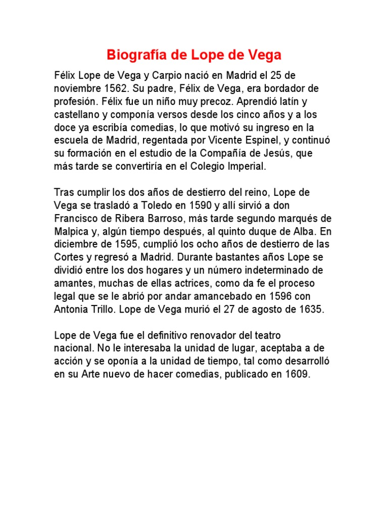 Biografía de Lope de Vega | PDF