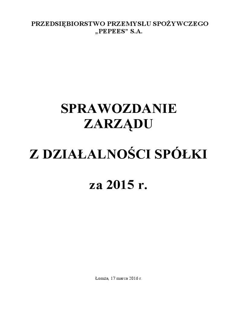 Sprawozdanie Z Działalności Spółki Za Rok 2015 | PDF