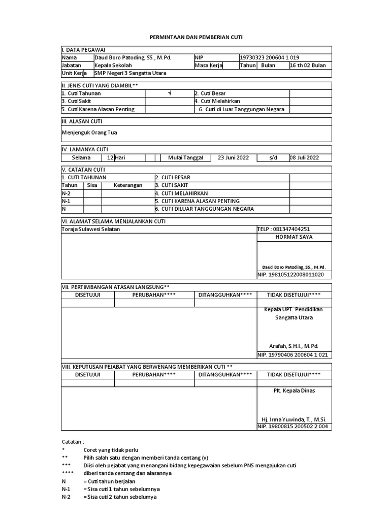 FORMAT CUTI Tahunan | PDF