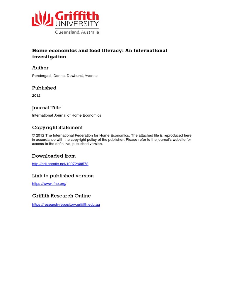 Home Economics and Food Literacy | PDF | Literacy | Foods