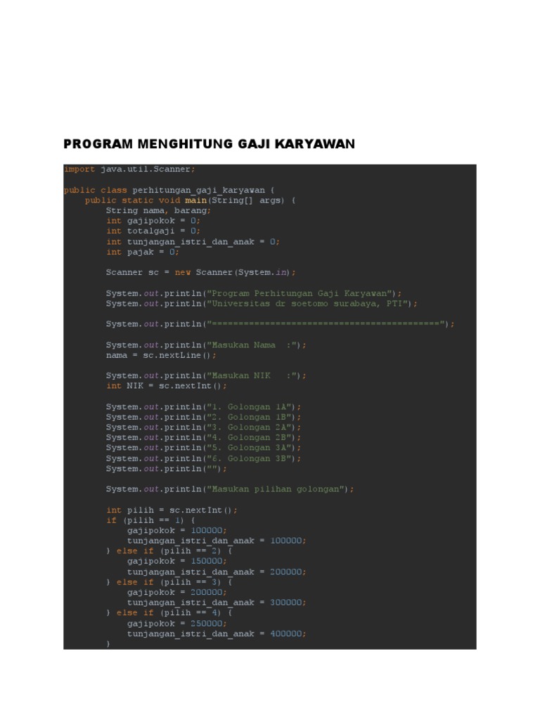 Program Menghitung Gaji Karyawan | Download Free PDF | Computer Programming | Software Engineering