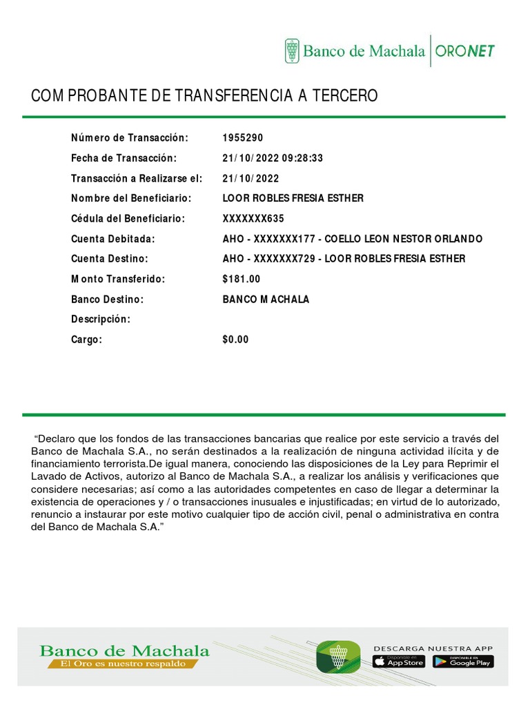 Comprobante de Transferencia A Terceros | PDF | Derecho