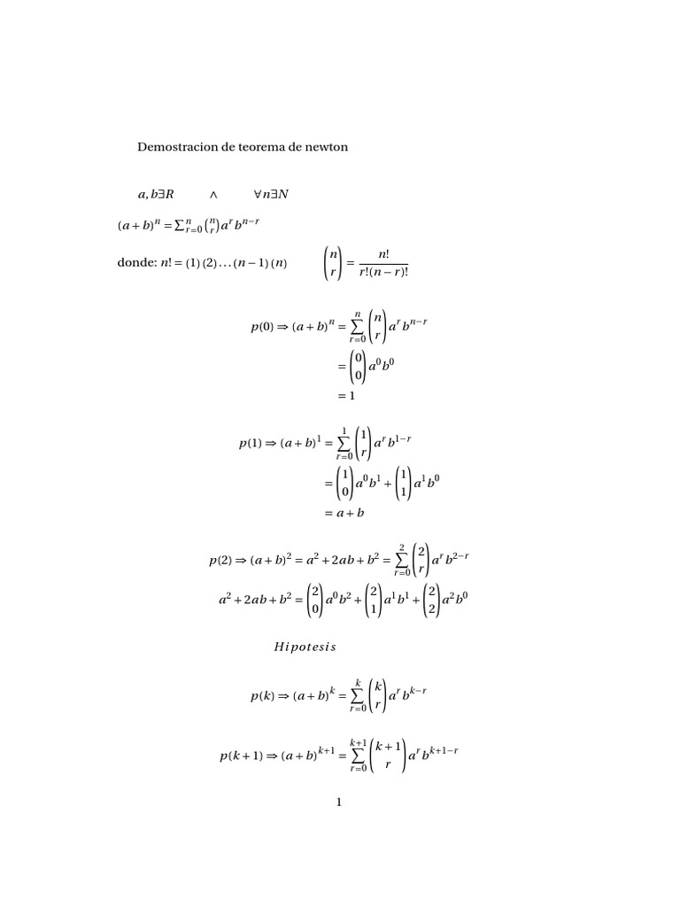 Demonstration Of Newtons Binomial Theorem Pdf