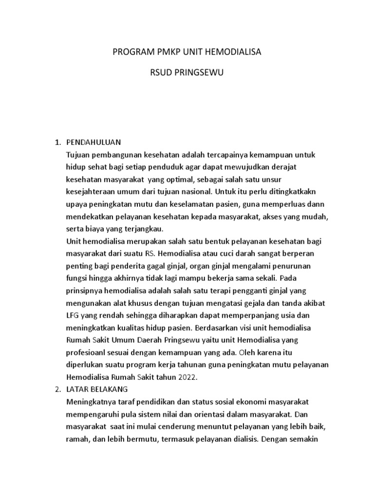 Program PMKP Unit Hemodialisa 2022 | PDF