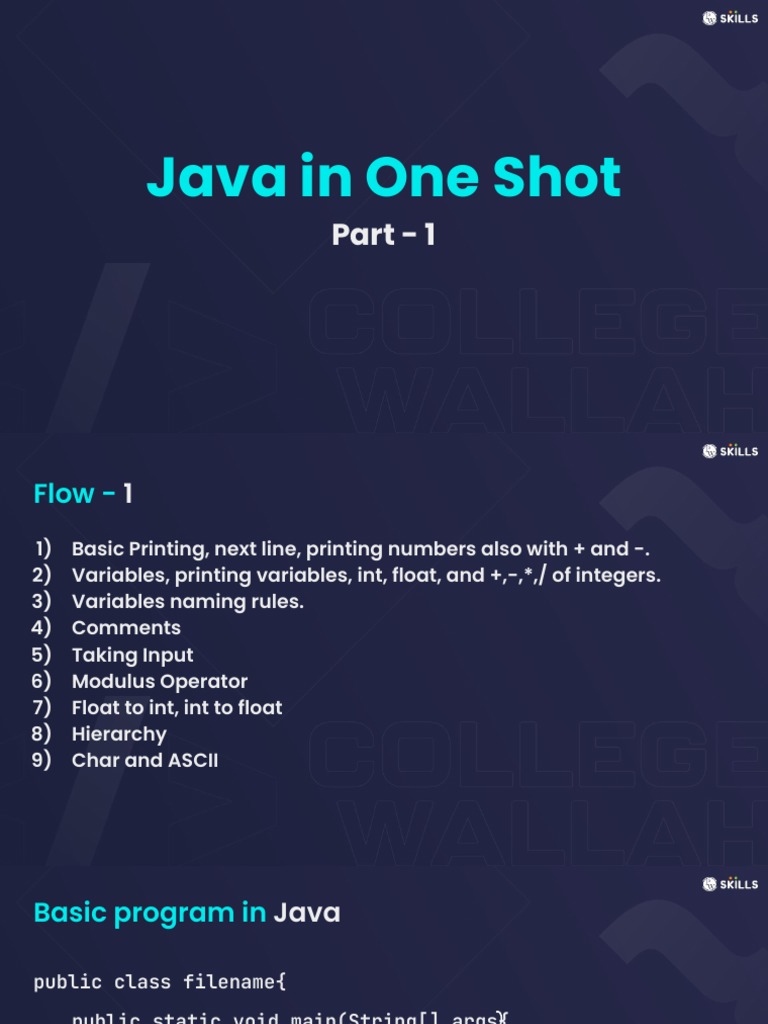 Java One Shot Part 1 | Download Free PDF | Integer (Computer Science) | Variable (Computer Science)