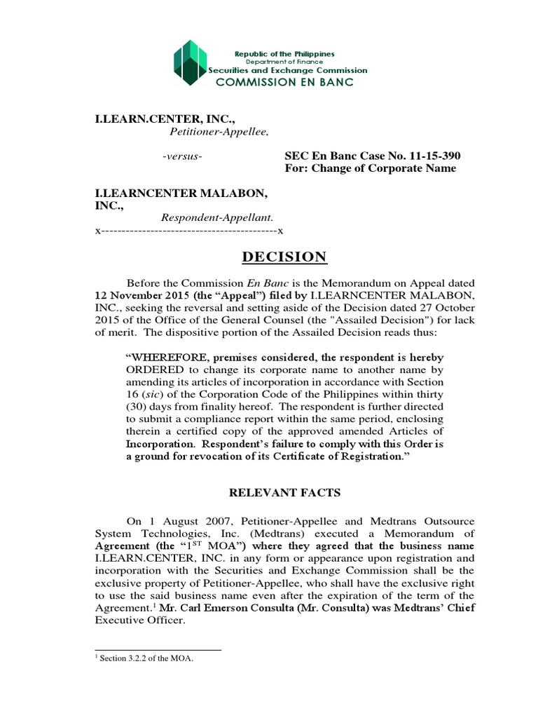2020decisions - 042820 SEC EB Case No. 11 15 390 I.Learn Center v. I.LearnCenter | PDF ...