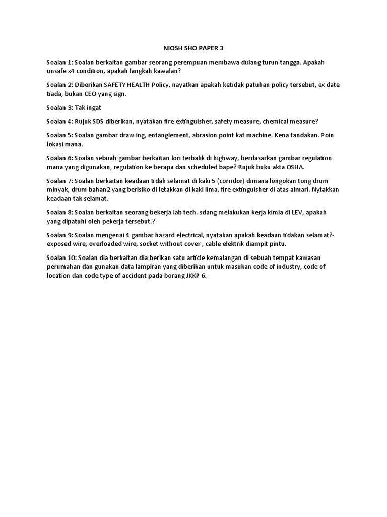 Exam Niosh Sho Paper 3 | PDF