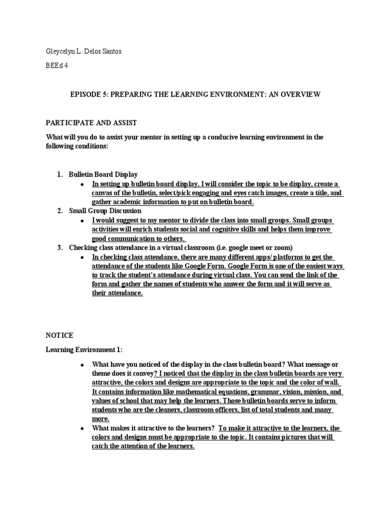 FS2 EPISODE 5: Preparing The Learning Environment: An Overview | PDF