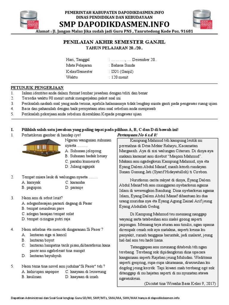 Soal PAS Kelas 9 Bhs Sunda Dapodikdasmen - Info | PDF