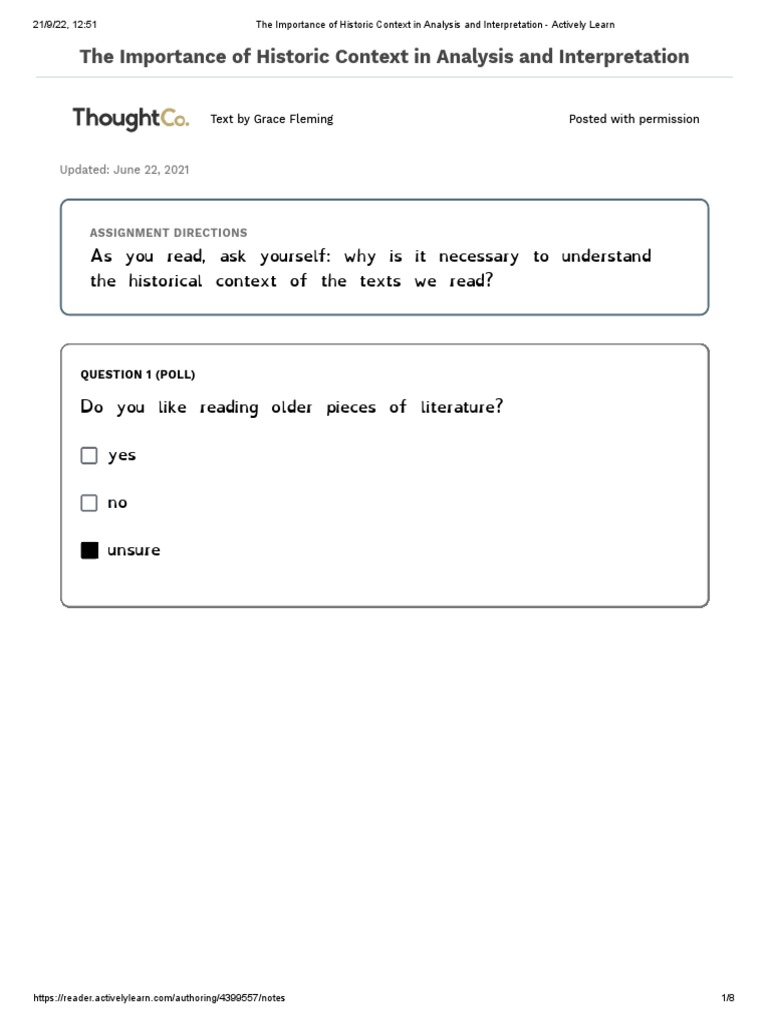 The Importance of Historic Context in Analysis and Interpretation | PDF ...