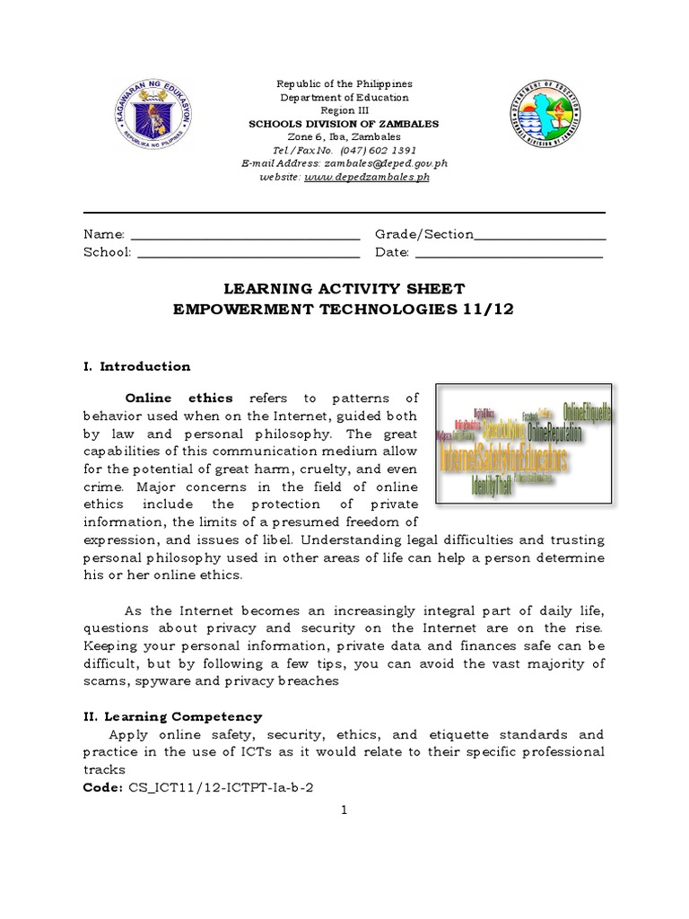 Empowerment Technologies11 12 - q1 - wk2 - Online Safety and ...
