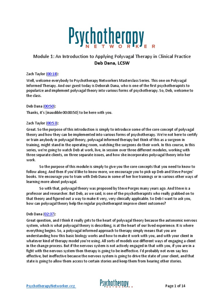 Polyvagal Informed Therapy Master Class Transcripts Modules 15 | PDF ...